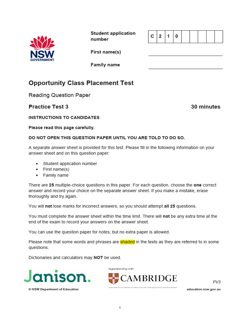 Opportunity Class Placement Test Practice | PDF | Escalator