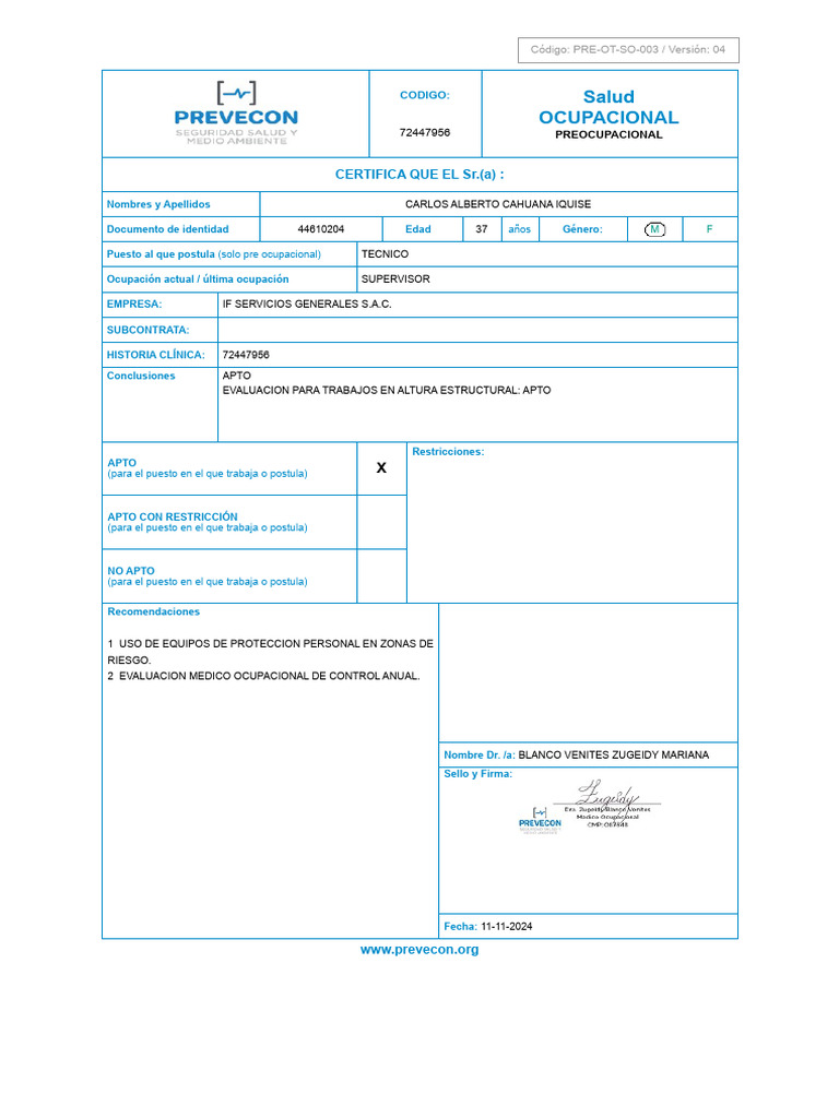 Certificado - Cahuana Iquise Carlos Alberto | PDF