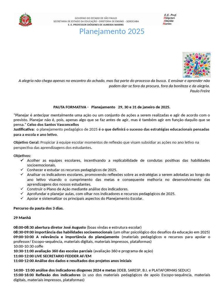 Planejamento Pedagógico 2025: Estrutura e Metas | PDF | Pedagogia | Planejamento