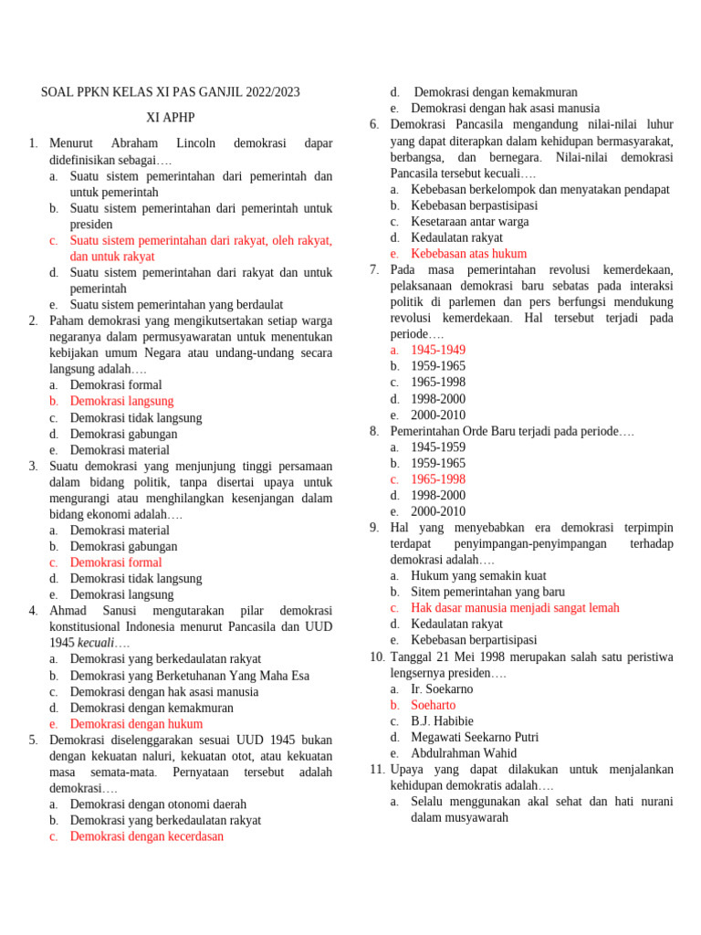 SOAL PPKN KELAS XI PAS GANJIL 2021 | PDF