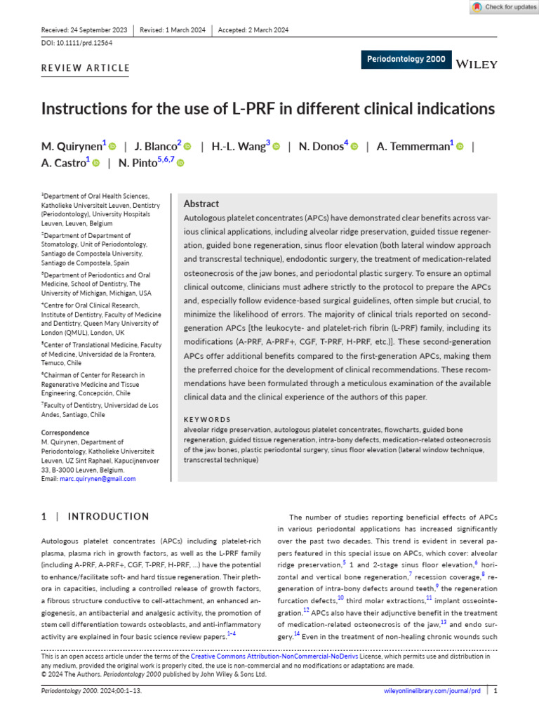 L-PRF Clinical Guidelines for Periodontology | PDF | Dental Implant ...
