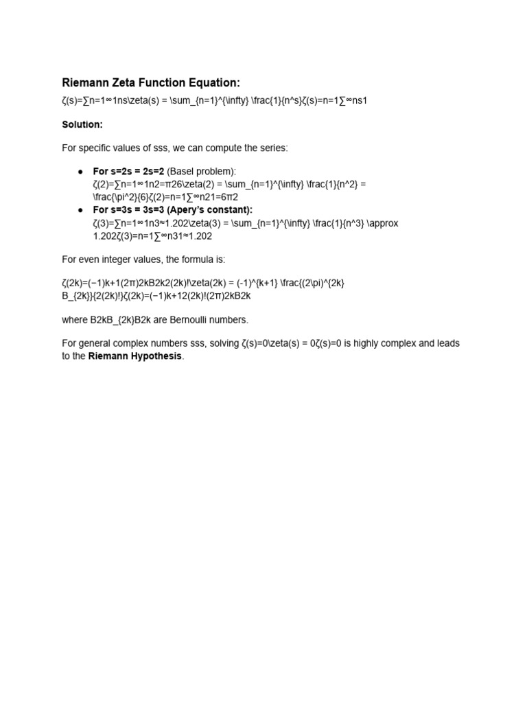 Riemann Zeta Function Equation | PDF