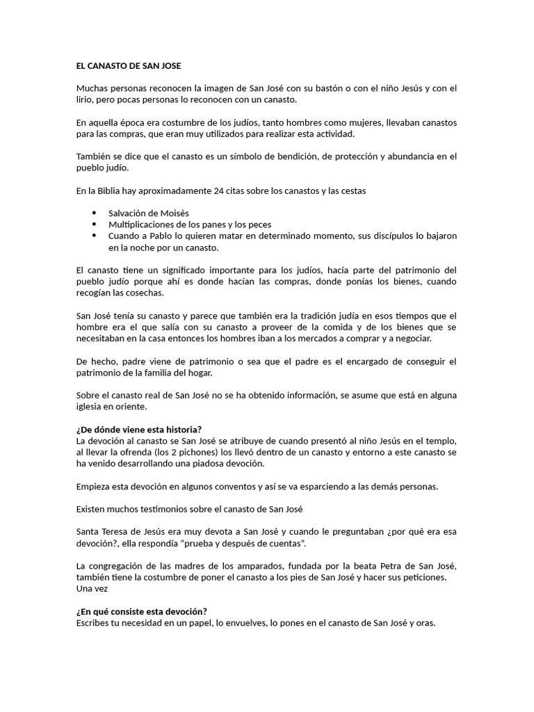 Oración del Canasto de San José | PDF | San José | Intercesión
