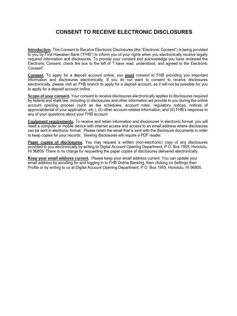 FHB Electronic Disclosure Consent Agreement | PDF