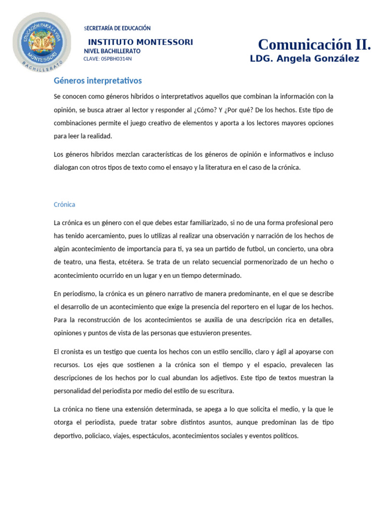 Géneros Interpretativos | PDF | Ensayos | Comunicación humana