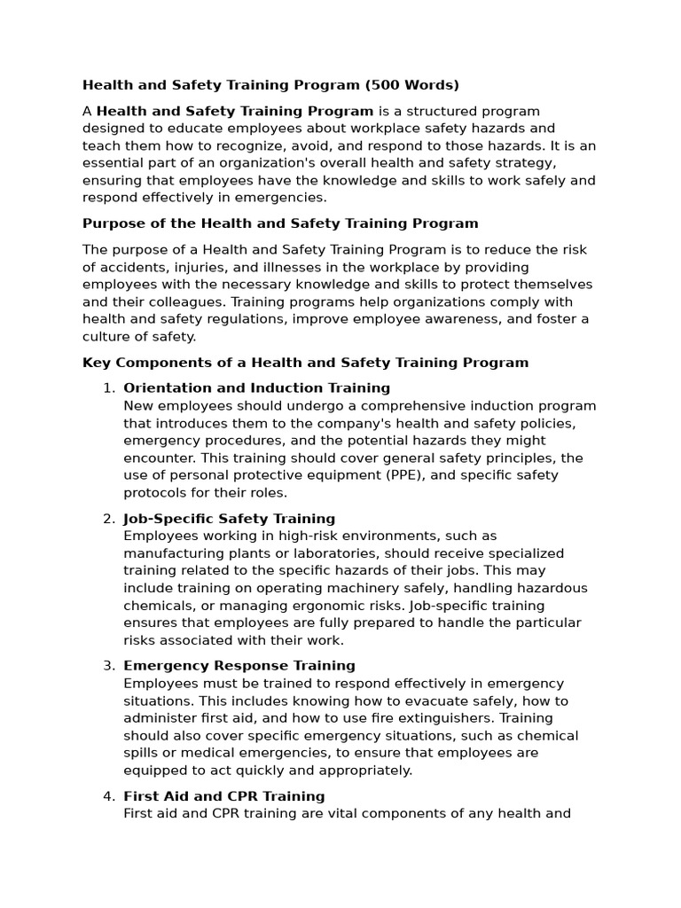 Health and Safety Training Programs | PDF | Occupational Safety And ...
