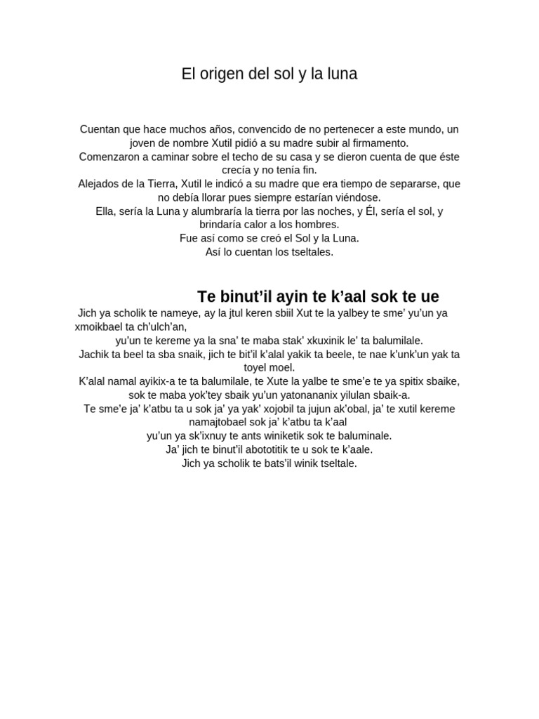 El Origen Del Sol y La Luna | PDF