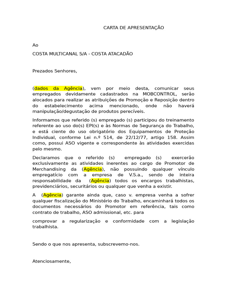 Modelo de Carta - Promotores | PDF