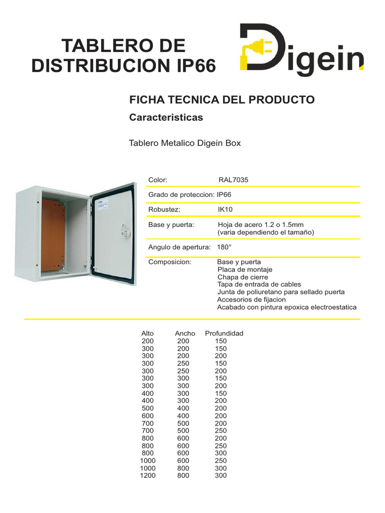 Ficha tecnica Tablero IP66 | PDF