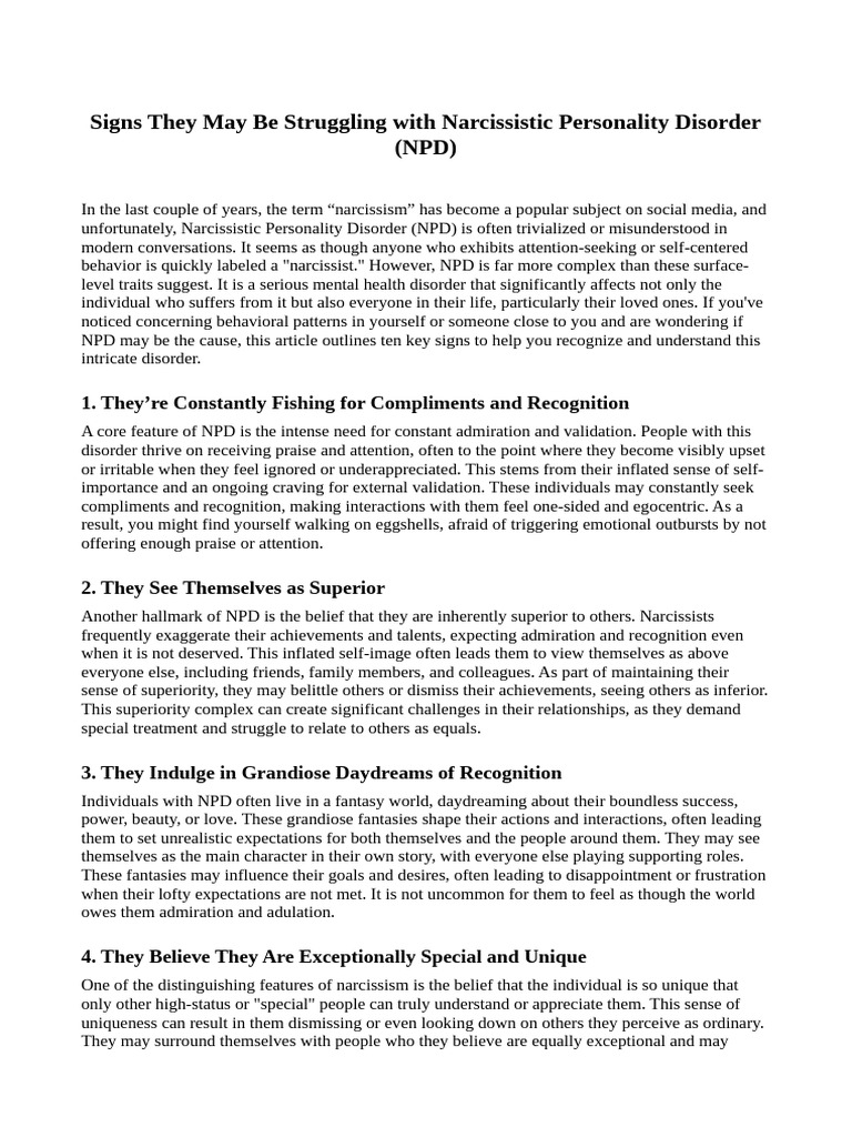 Signs They May Be Struggling With Narcissistic Personality Disorder ...