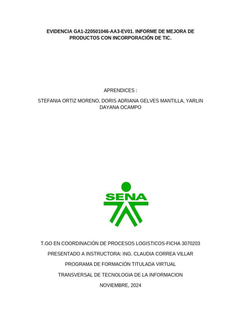 Informe de Mejora de Productos Con TICS | PDF | Tecnología de información y comunicaciones ...