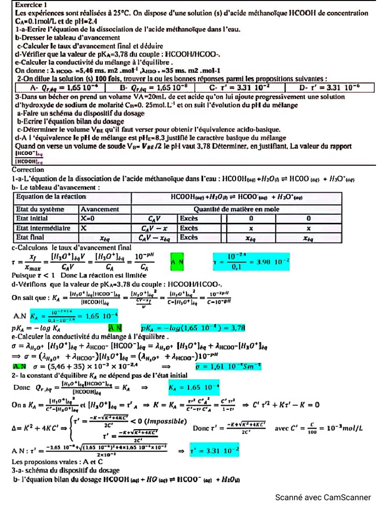 Exercices Corrigés Réactions Acide-Base + Dosage | PDF