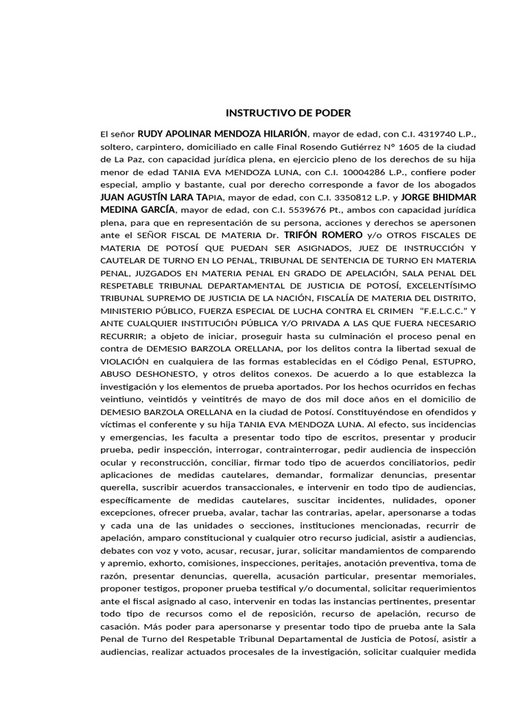 Instructivo de Poder Rudy y Tania | PDF | Queja | Fiscal