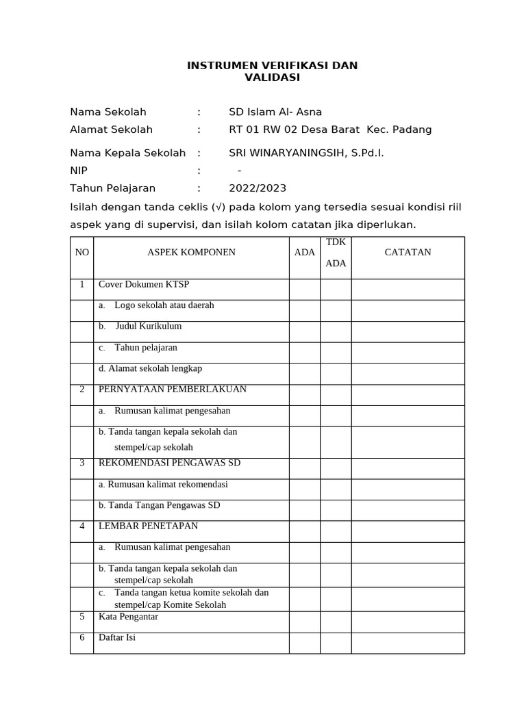 Khusus Form Validasi Kurikulum | PDF
