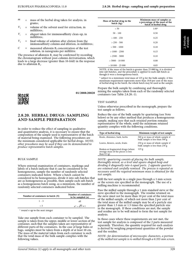 Herbal Drug Sampling in EP 11.0 | PDF | Sampling (Statistics) | Thin ...