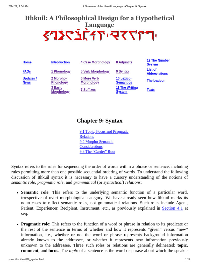 A Grammar of The Ithkuil Language - Chapter 9 - Syntax | PDF | Word | Morphology (Linguistics)