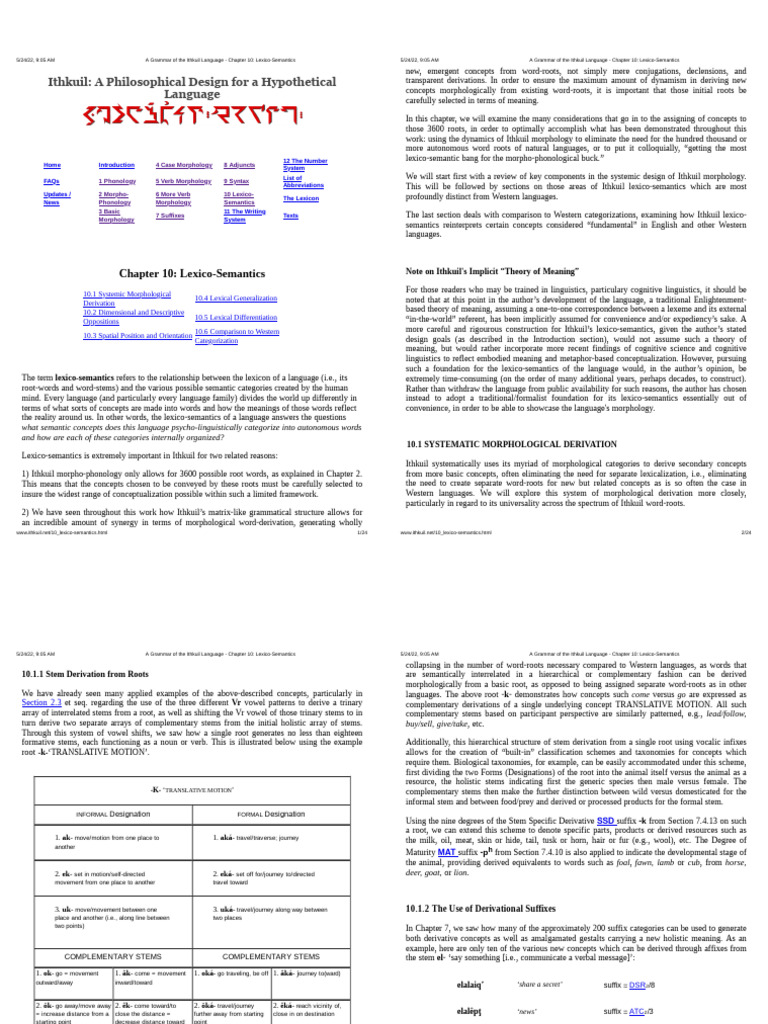 A Grammar of The Ithkuil Language - Chapter 10 - Lexico-Semantics | PDF | Morphology ...