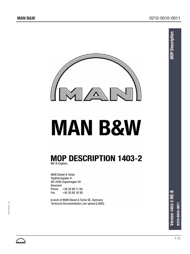 MAN B&W ME-B Engine MOP Overview | PDF | Engines | Valve