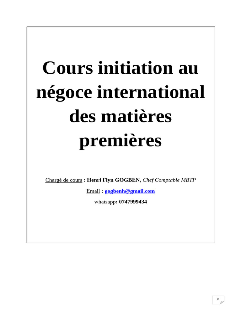 Initiation Negoce Des Matieres Premiere 1-Converti | PDF | Matière ...