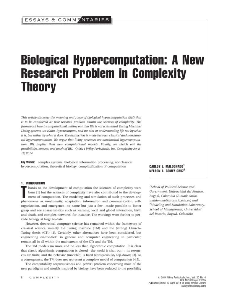 2014 - Biological Hypercomputation | PDF