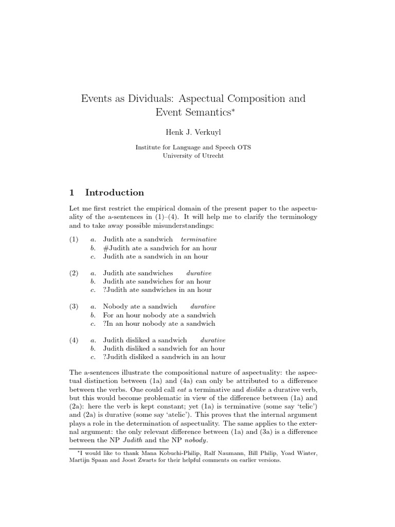 Events As Dividuals Aspectual Compositio | PDF | Syntax | Semantics