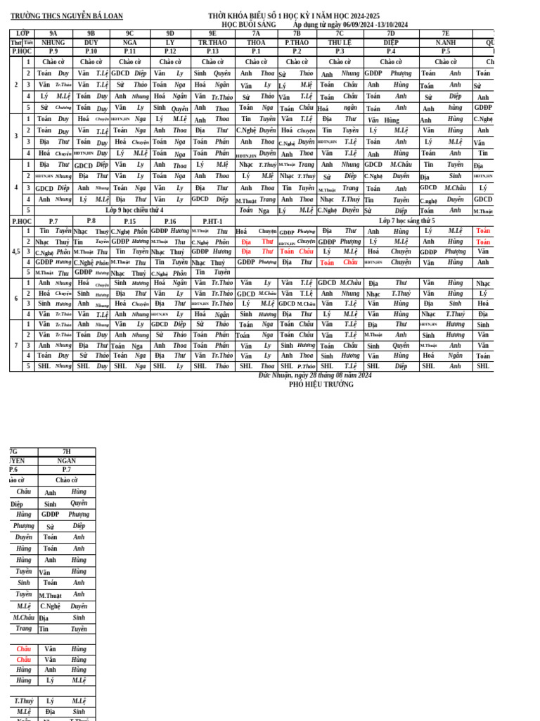 TKB HK I năm học 2024-2025 mới | PDF