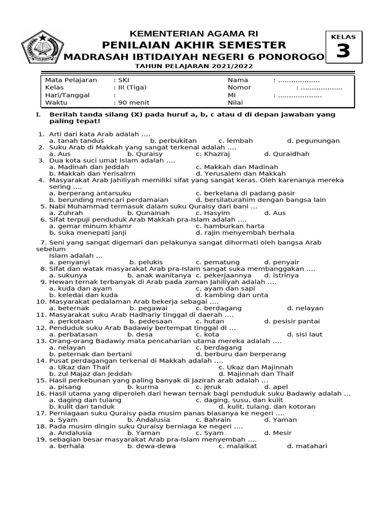SKI Kls 3 2021-2022 | PDF
