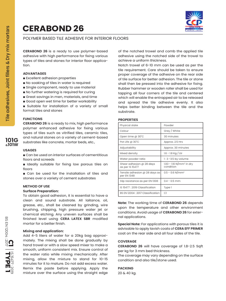 Cera Bond 26 Grey Tile Adhesive For Fixing Tiles Natural Stones ...