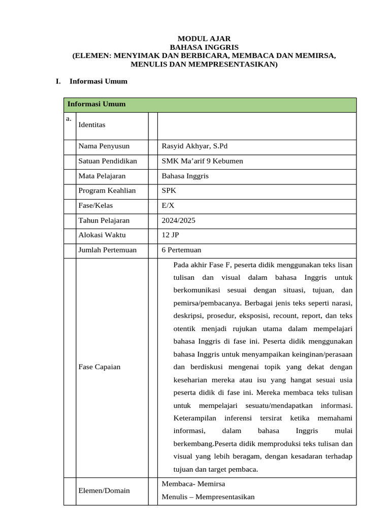 Modul Ajar Invitation X | PDF