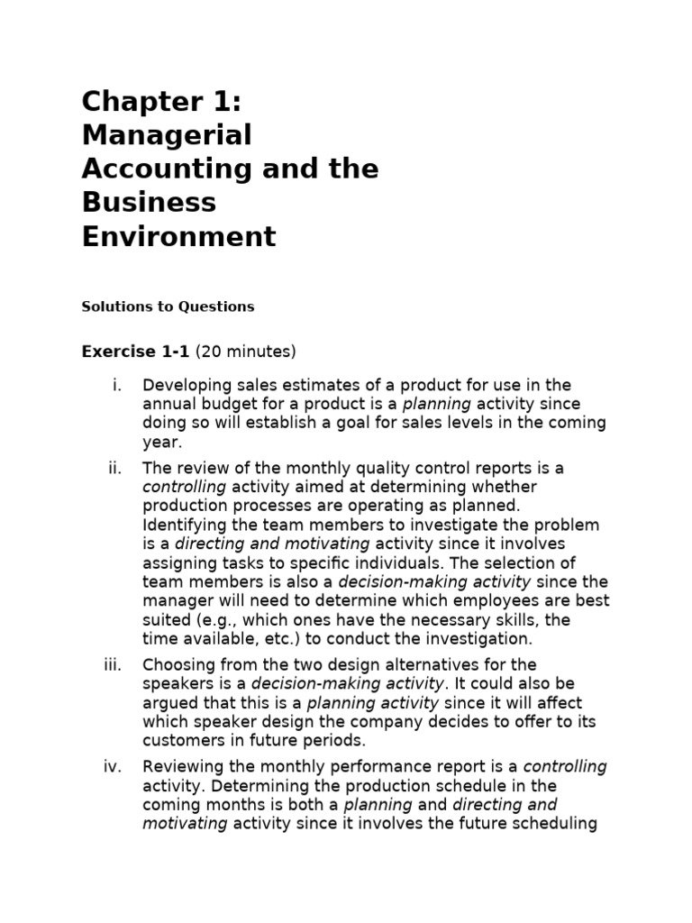Chapter 1 Practice Solutions | PDF | Management Accounting | Decision ...