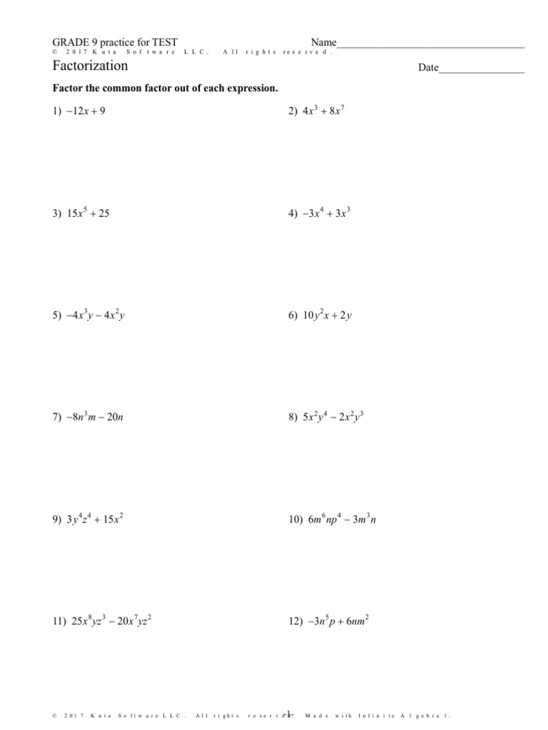 Factorization-Commom Factor (With ANS) | PDF