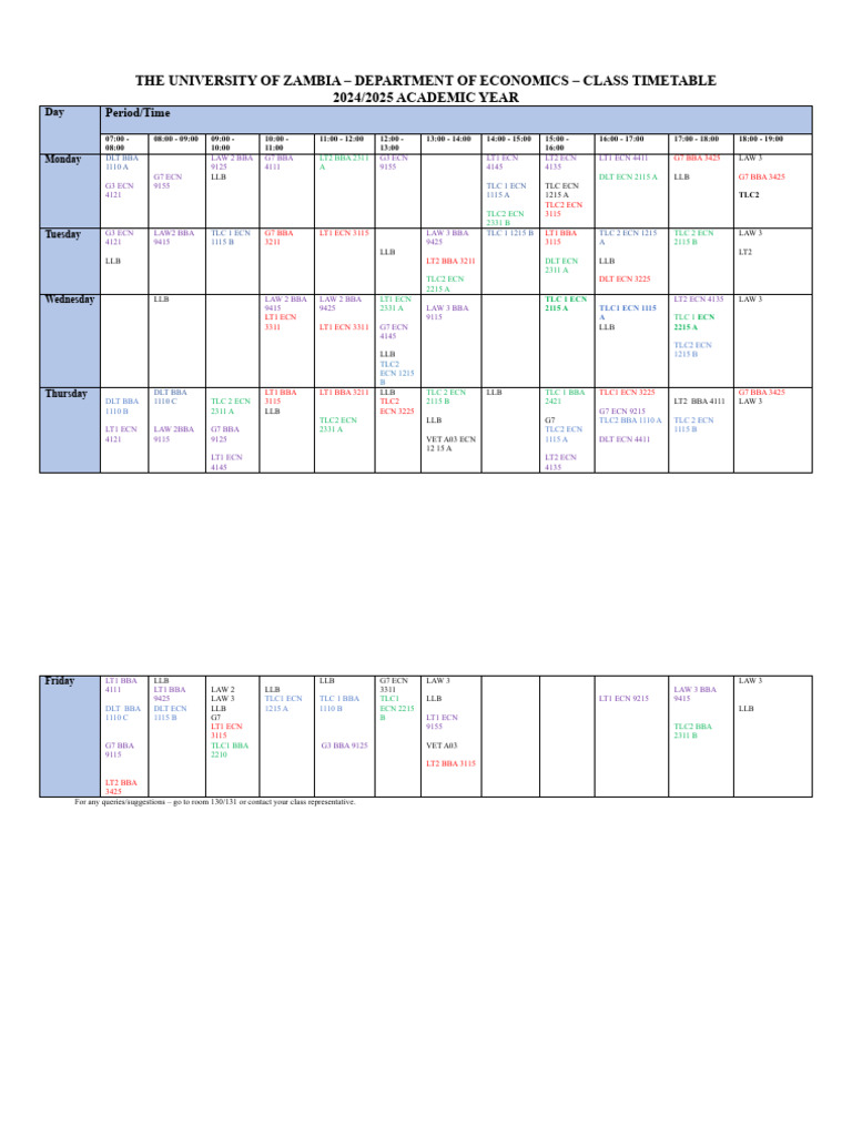 2024/2025 Class Timetable Overview | PDF