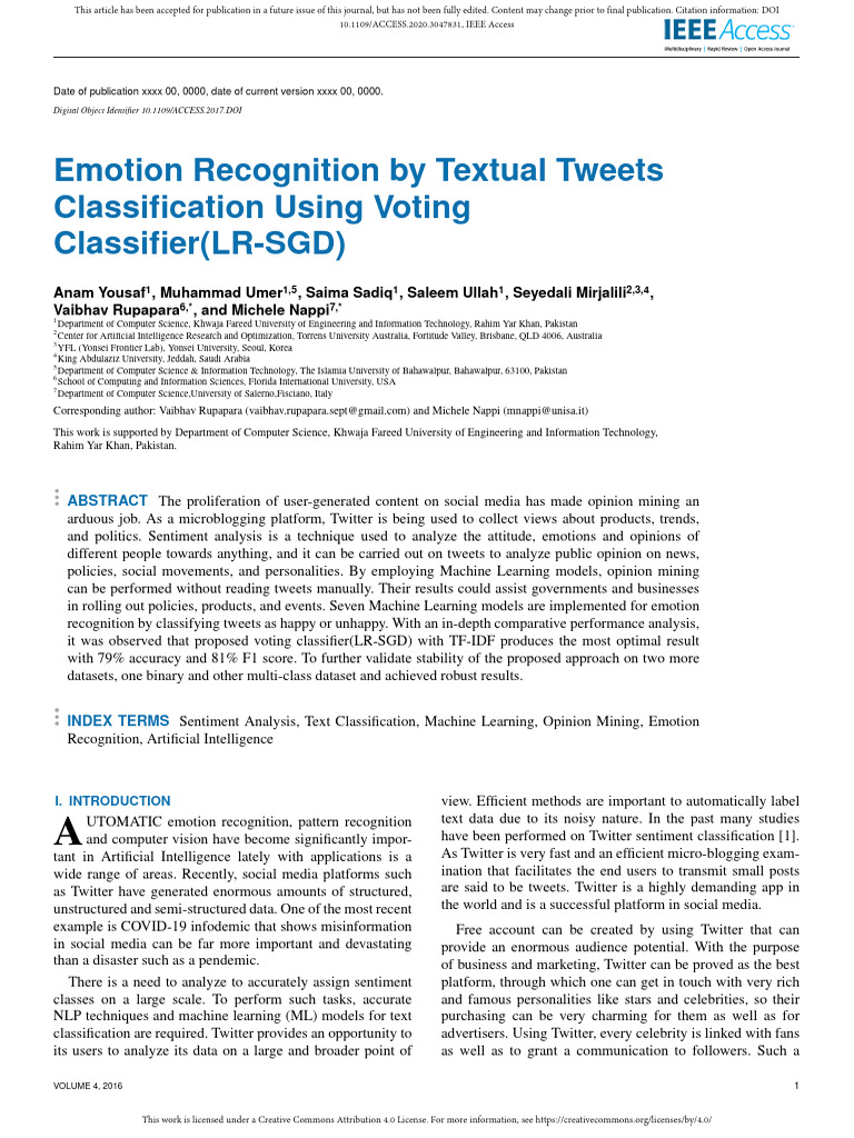 Emotion Recognition by Textual Tweets Classificati | PDF | Machine Learning | Applied Mathematics