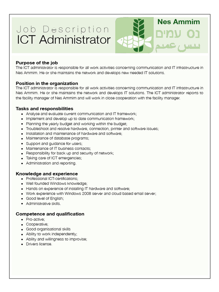 Job-Description-ICT-Administrator | PDF | Information And ...