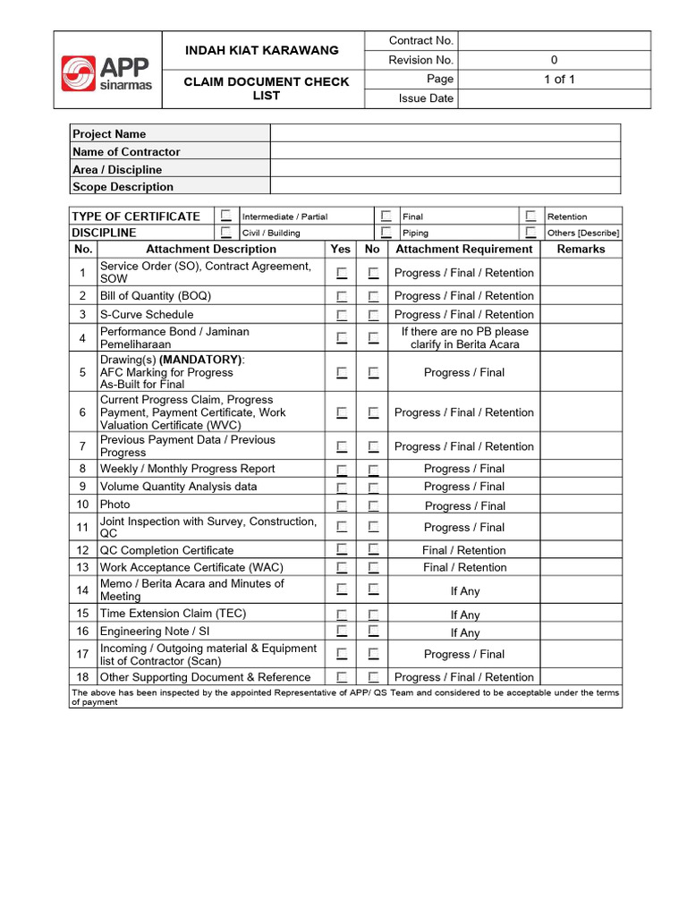 Check List Document Claim | PDF