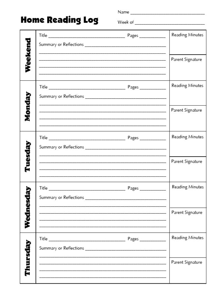 Weekly Home Reading Log Template | PDF