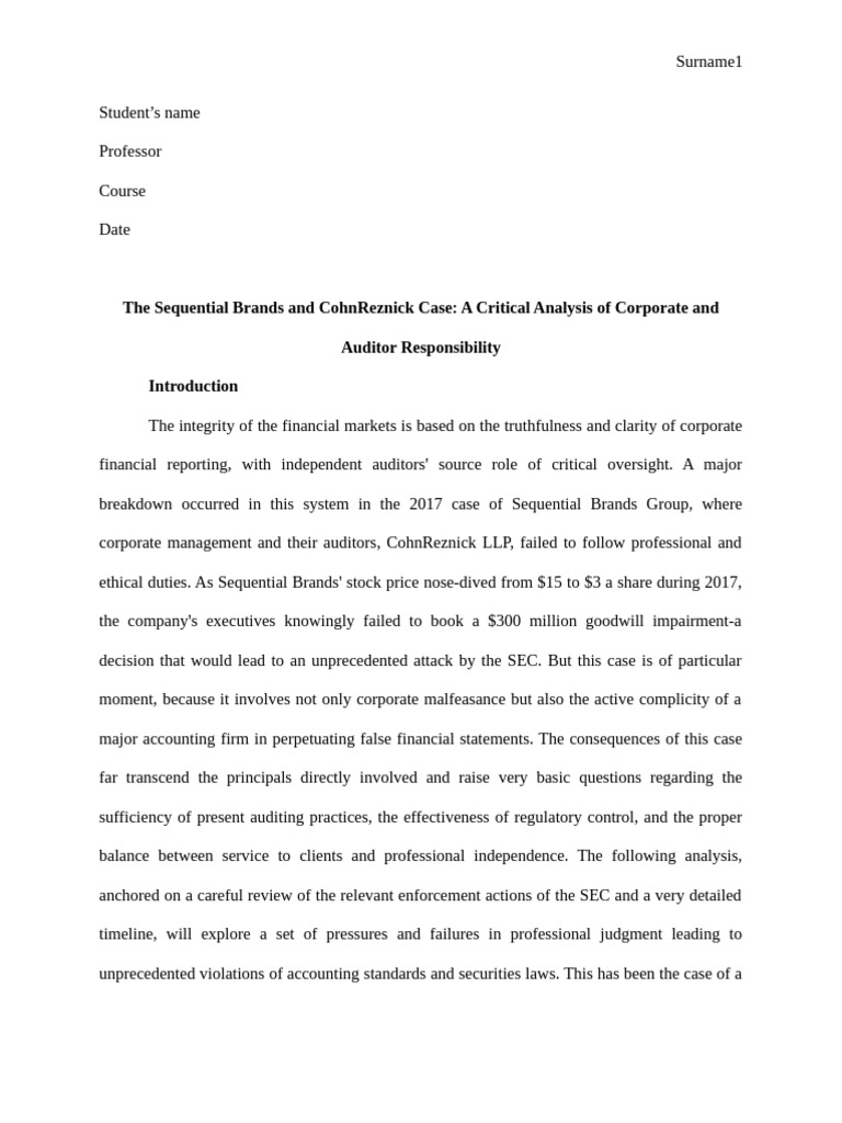 The Sequential Brands and CohnReznick Case | PDF | Audit | U.S ...