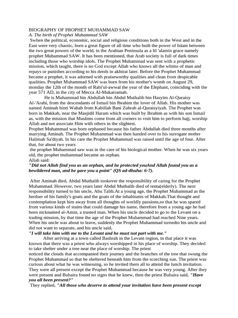 Biography of Prophet Muhammad Saw | PDF | Muhammad