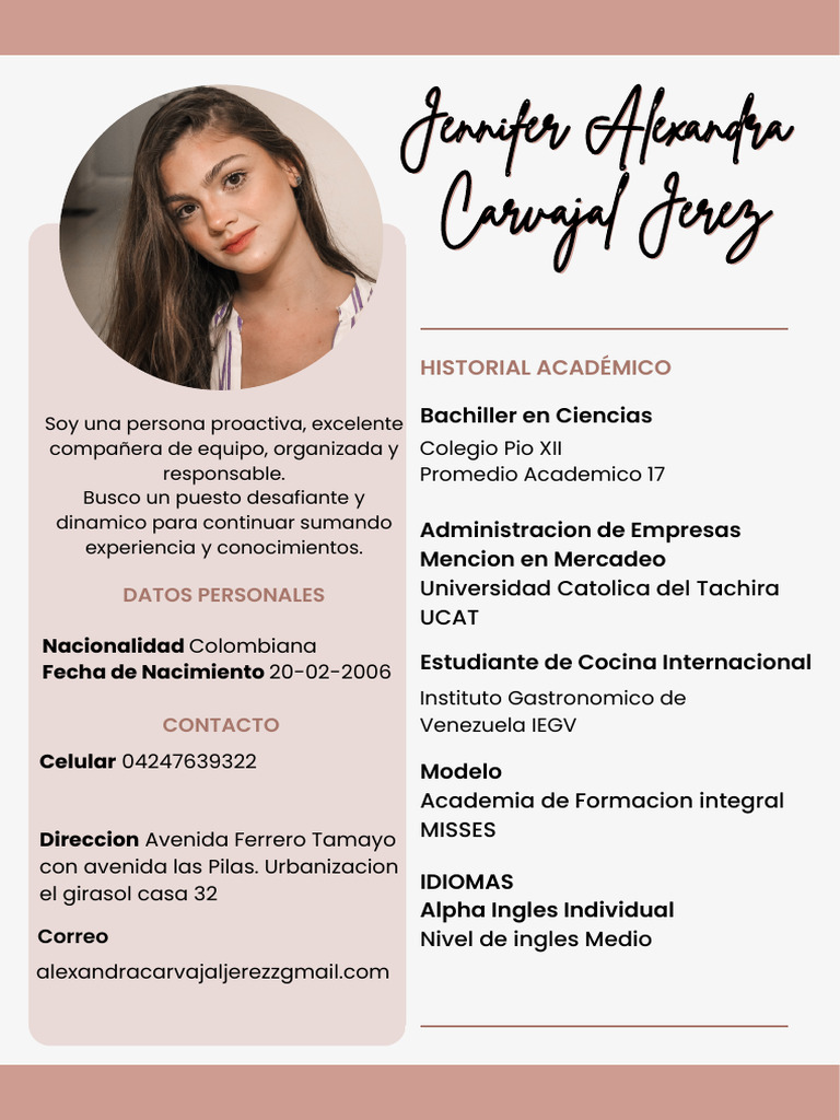 Rosa Foto Sencilla Moderno Currículo Curriculum Vitae | PDF