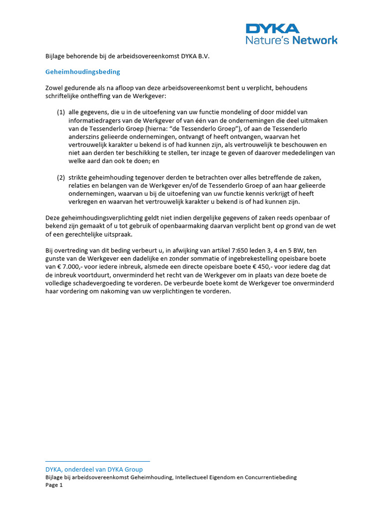 Dyka Bijlage Geheimhoudings en Ie Beding | PDF