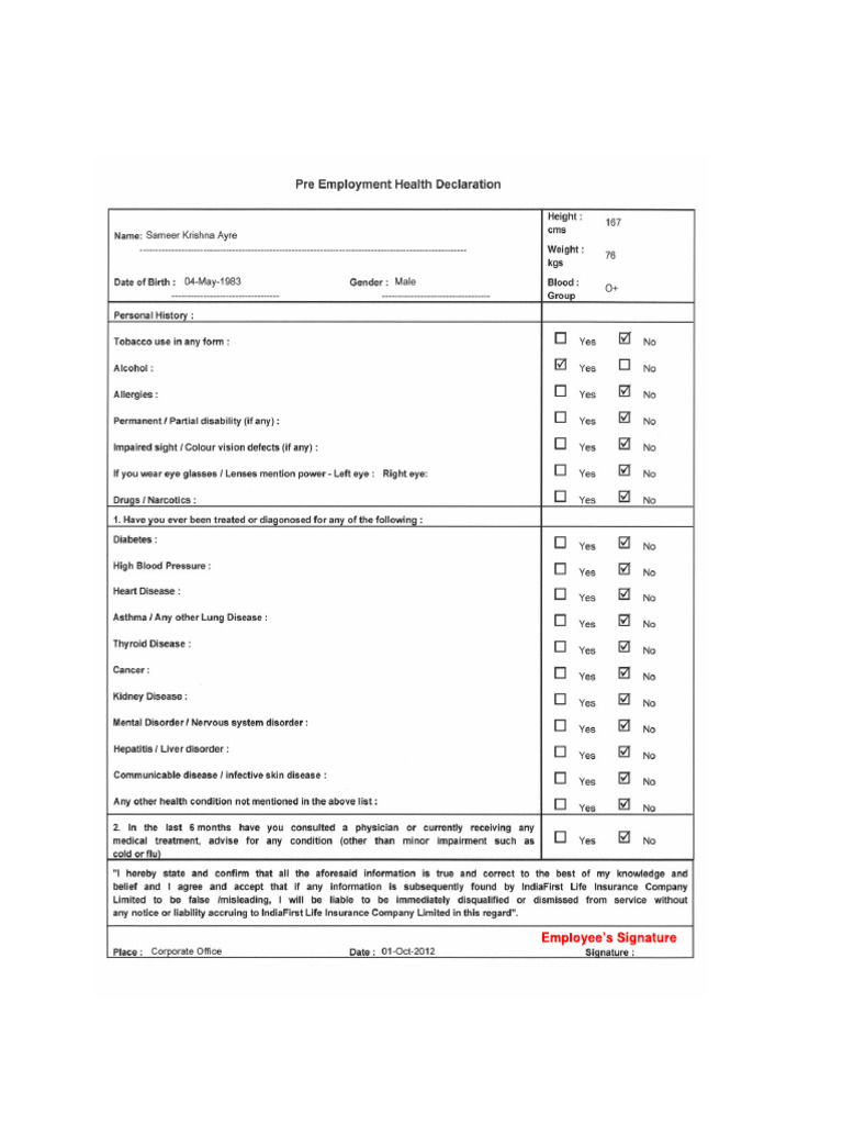 Health Declaration | PDF
