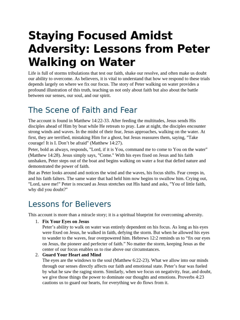Staying Focused Amidst Adversity - Lessons From Peter Walking On Water ...