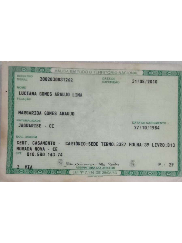 RG Verso e CPF Luciana | PDF