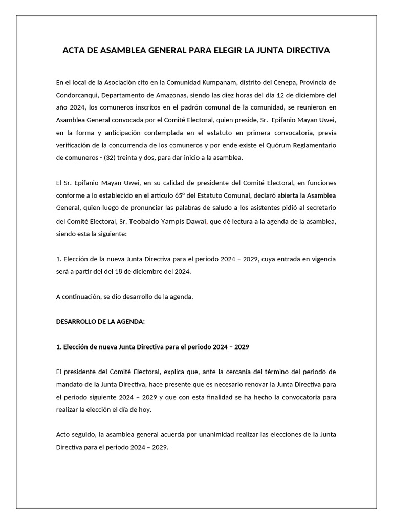 Acta de Elección de Junta Directiva | PDF | Gobierno | Eventos políticos