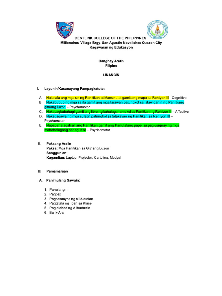 Pangkat 1-Lesson Plan, FM12 | PDF