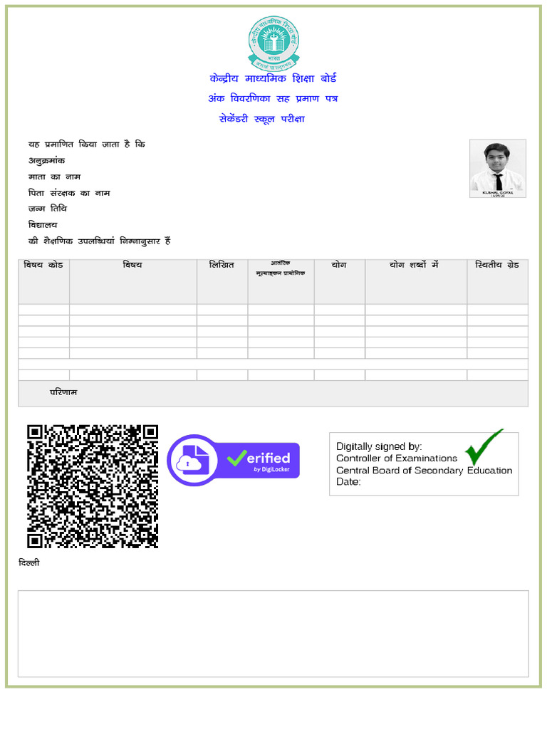 10th marksheet | PDF | Student Assessment And Evaluation | Educational ...