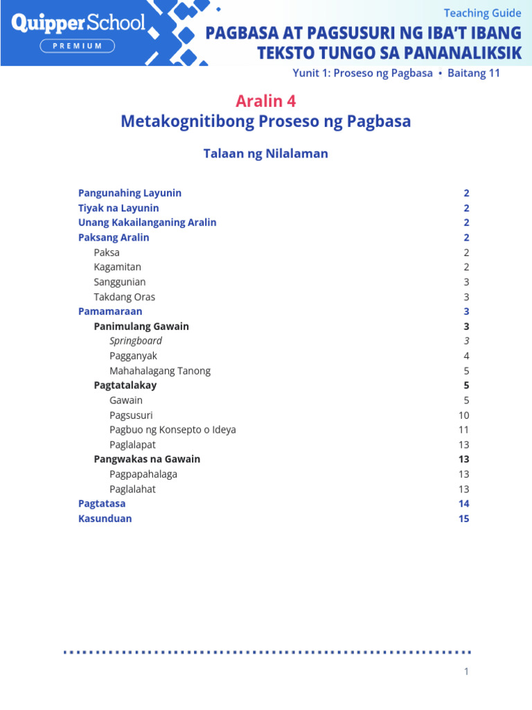 F11 Pagbasa U1 L4 | PDF