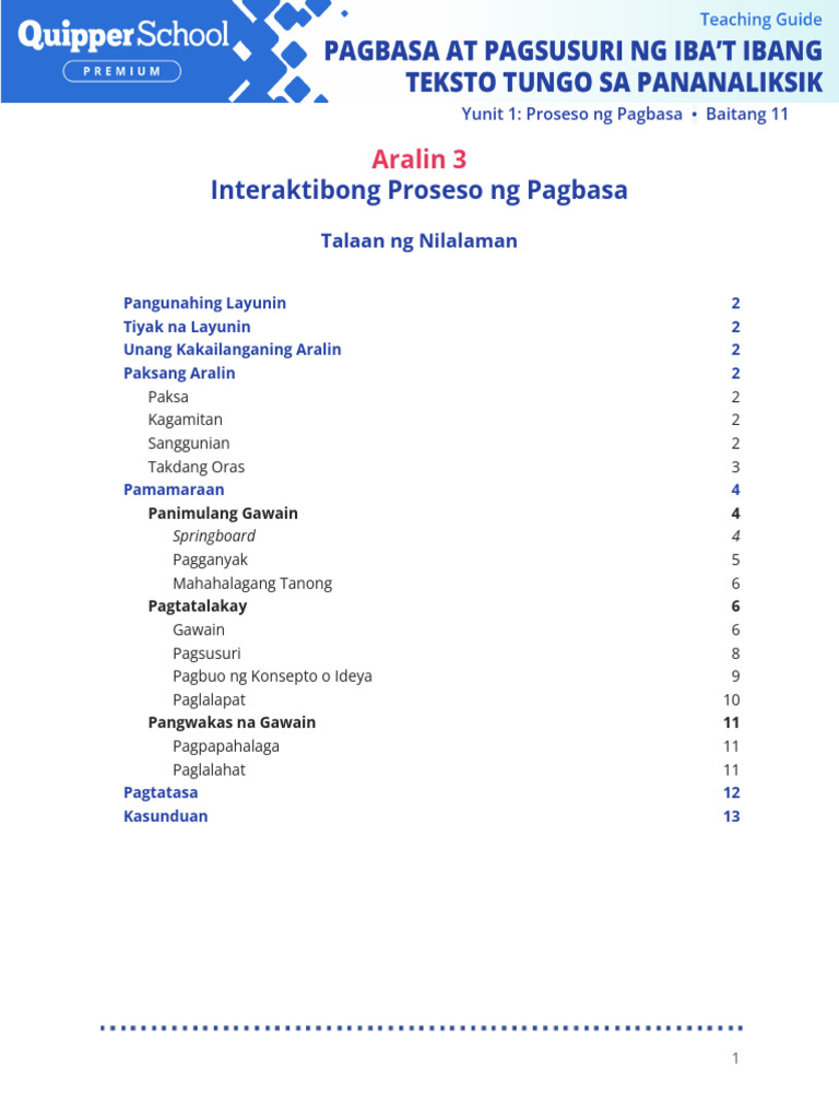 F11 Pagbasa U1 L3 | PDF