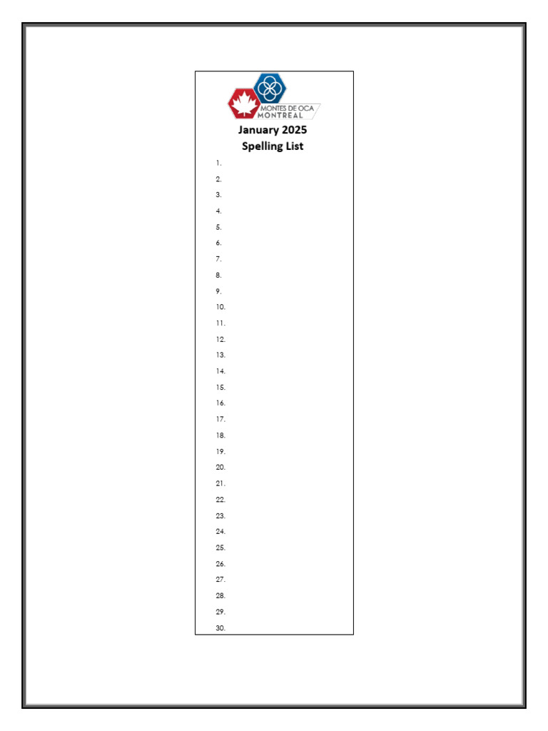 January 2025 Spelling List | PDF