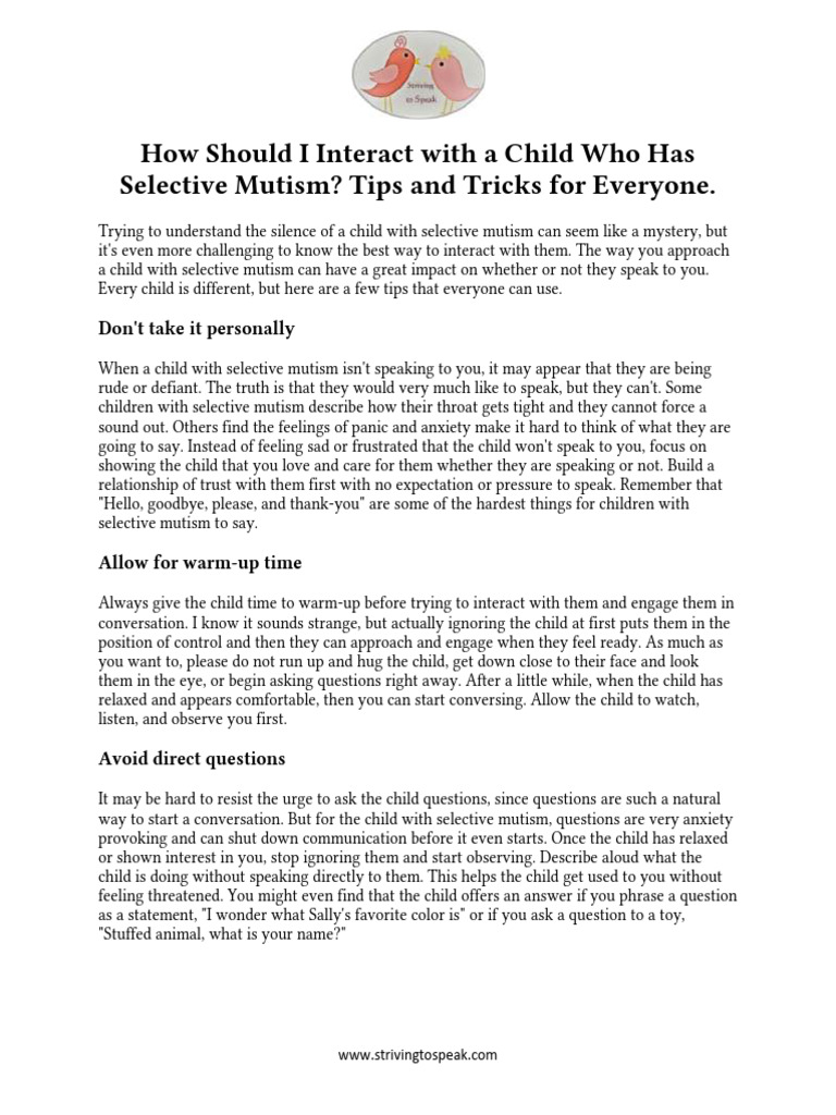 How Should I Interact With A Child Who Has Selective Mutism | PDF ...